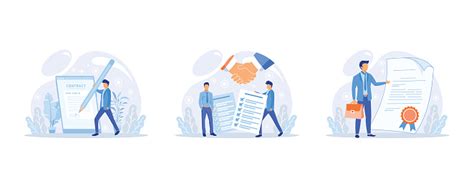 전자 계약 계약 조건 종이 시트의 문서에 대한 법률 문서 전자 서명 또는 스타일러스 펜과 자물쇠가 있는 태블릿 화면 평면 벡터 현대 그림 설정 개념에 대한 스톡 벡터 아트