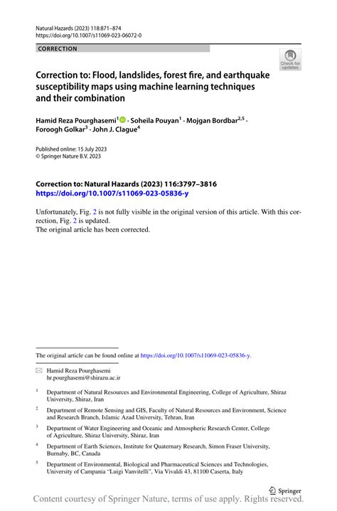 Correction To Flood Landslides Forest Fire And Earthquake Susceptibility Maps Using Machine