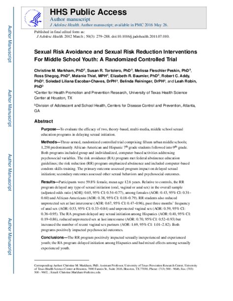 Pdf Sexual Risk Avoidance And Sexual Risk Reduction Interventions For