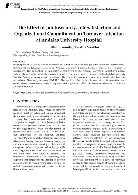 Pdf The Effect Of Job Insecurity Job Satisfaction And Organizational Commitment On Turnover