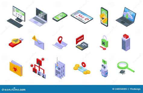 Antivirus Icons Set Isometric Vector Malware Bug Stock Illustration Illustration Of Secure