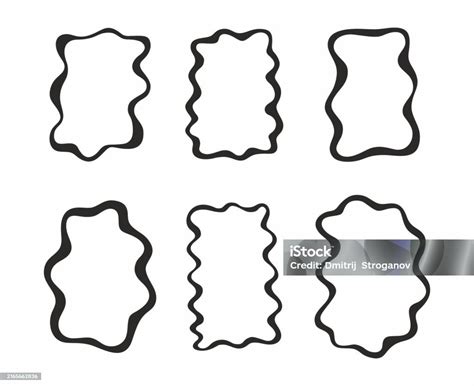 물결 모양의 가장자리가 있는 사각형 프레임 집합입니다 흔들리는 테두리가 있는 직사각형 모양입니다 그림 또는 사진 프레임 빈 텍스트 상자 태그 흰색 배경에 격리 된 레이블