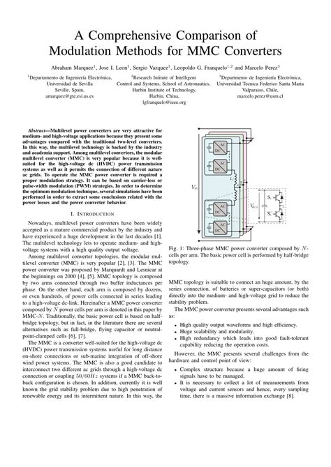 Pdf A Comprehensive Comparison Of Modulation Methods For Mmc Converters