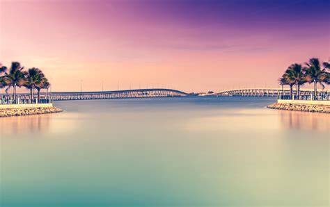 배경 화면 경치 일몰 바다 물 육지 반사 하늘 해돋이 고요한 저녁 아침 다리 강 수평선 황혼 아무도 플로리다 휴가 장시간 노출 구름