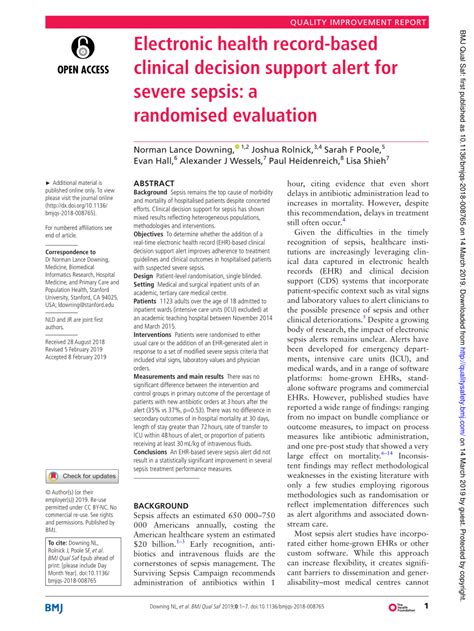 Pdf Electronic Health Record Based Clinical Decision Support Alert For Severe Sepsis A