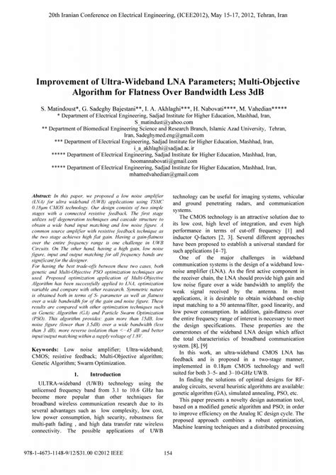 pdf improvement of ultra wideband lna parameters multi objective