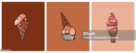 손으로 그린 벡터 추상 만화 얼음 Creram 콘 순대 라인 아트 일러스트레이션 세트 아이스크림 디저트 벡터 일러스트레이션 디자인 컨셉 세트 스웨덴 젤라토 얼음 디저트
