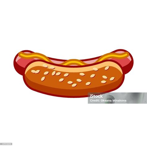 흰색 배경에 격리 된 플랫 핫도그 그림입니다 케첩과 겨자를 곁들인 샌드위치 포스터 배너 메뉴 브로셔 웹에 대한 패스트 푸드 핫도그 아이콘 감자 요리에 대한 스톡 벡터 아트