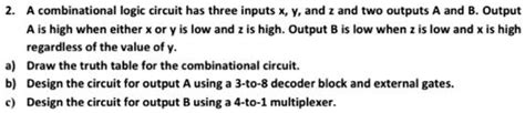Solved A Combinational Logic Circuit Has Three Inputs X Y And Z And