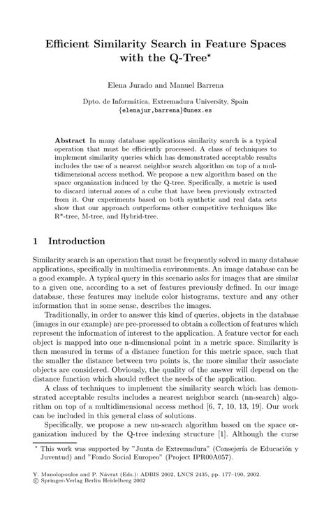 Pdf Efficient Similarity Search In Feature Spaces With The Q Tree