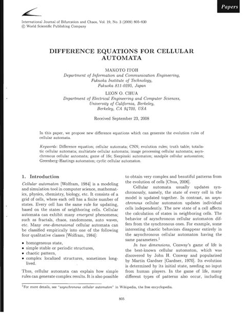 Pdf Difference Equations For Cellular Automata