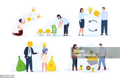 사람들 아이디어 지출 및 수입 돈 개념 세트 벡터 플랫 일러스트 레이 션 계약서에 대한 스톡 벡터 아트 및 기타 이미지 계약서 변경 개념 Istock