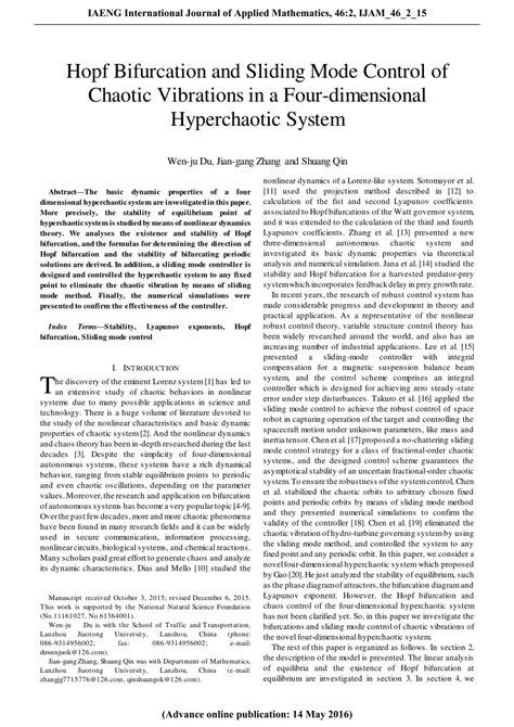Pdf Hopf Bifurcation And Sliding Mode Control Of Chaotic Vibrations