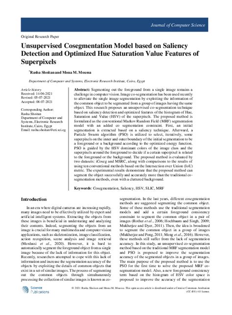 Pdf Unsupervised Cosegmentation Model Based On Saliency Detection And