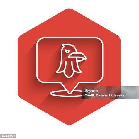 긴 그림자 배경으로 격리 된 흰색 라인 이글 아이콘 미국 대통령 기호 빨간 육각 버튼 벡터 갈고리 발톱에 대한 스톡 벡터 아트 및 기타 이미지 Istock