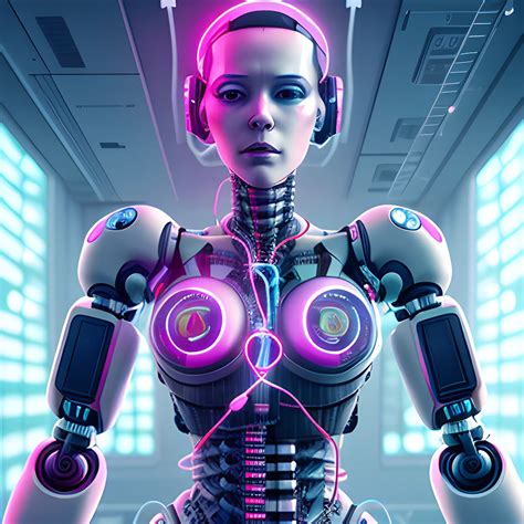 Female Robot Full Body Connected With Cables Lying Down On A S