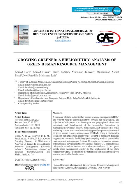 Pdf Growing Greener A Bibliometric Analysis Of Green Human Resource