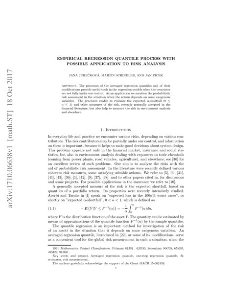 PDF Empirical Regression Quantile Process With Possible Application To Risk Analysis