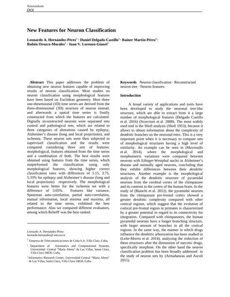 Pdf New Features For Neuron Classification