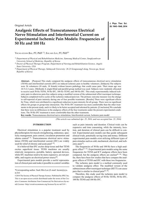 Pdf Analgesic Effects Of Transcutaneous Electrical Nerve Stimulation And Interferential