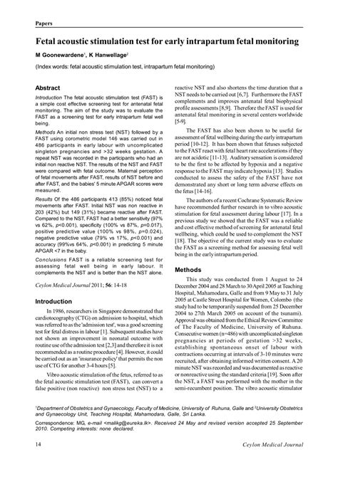 Pdf Fetal Acoustic Stimulation Test For Early Intrapartum Fetal Monitoring