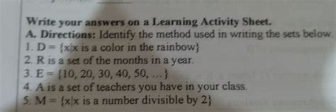 solved write your answers on a learning activity sheet a