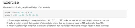 Solved Exercise Consider The Following Weight And Height Of Chegg Com
