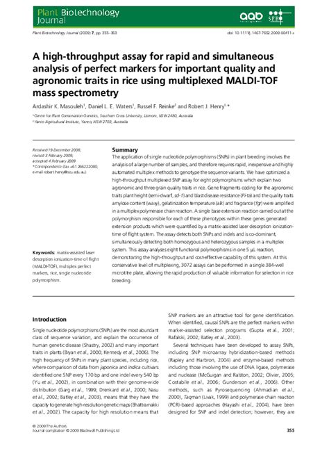 Pdf A High Throughput Assay For Rapid And Simultaneous Analysis Of