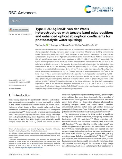 Pdf Type Ii 2d Agbrsih Van Der Waals Heterostructures With Tunable Band Edge Positions And