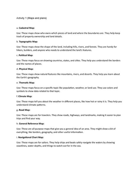 ASSIGNMENT SCALES Activity Maps And Plans A Cadastral Map Use These Maps Show Who Owns