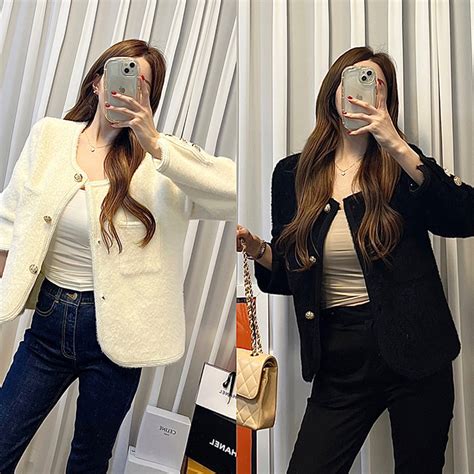 최저가 당일발송🚚핏보장하객룩강추고급짐고퀄모임룩오피스룩부드러움연말룩금장44 77노카라겨울가디건겨울자켓여성자켓 데일리 심플 라운드 가디건