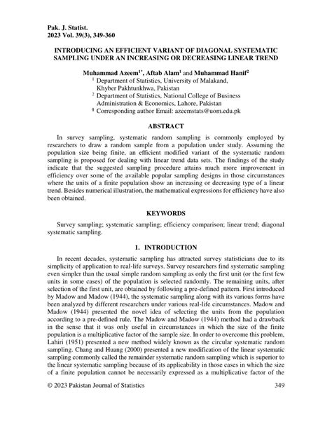Pdf Introducing An Efficient Variant Of Diagonal Systematic Sampling Under An Increasing Or
