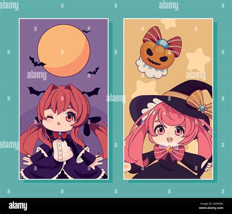 Anime Chibi Girls Halloween Stock Vector Image And Art Alamy