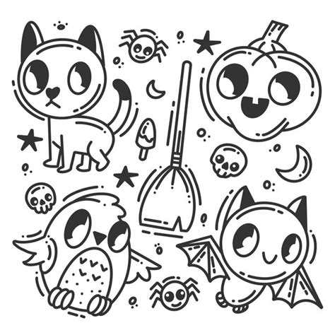 손으로 그린 할로윈 요소 컬렉션 프리미엄 벡터