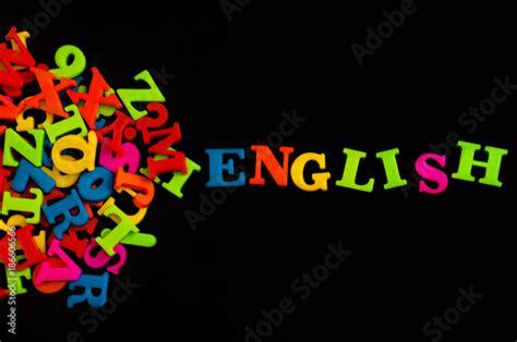 Colorful English Word On Black Background English Language Learning