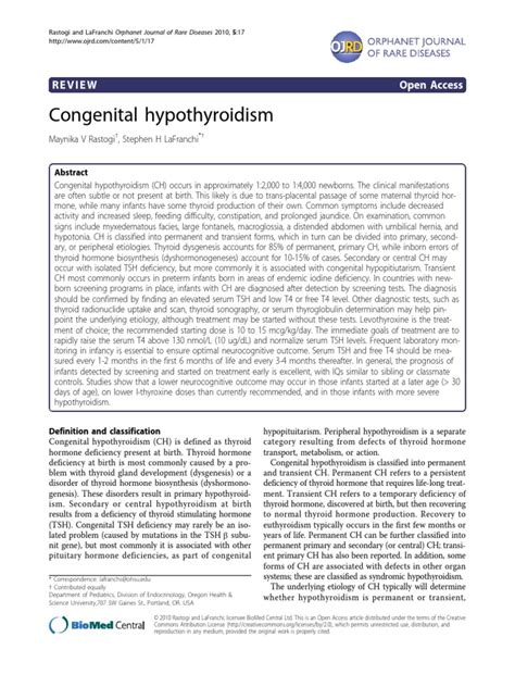 Congenital Hypothyroidism Pdf Hypothyroidism Thyroid Stimulating Hormone