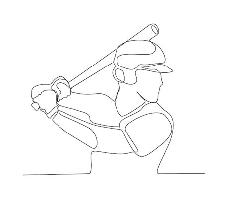 야구 선수의 연속 한 선 그리기 단순 야구 스포츠 라인 아트 벡터 그림 프리미엄 벡터