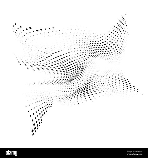 Abstract halftone background with dynamic waves. Warp dots surface. Twisted line and particles ...