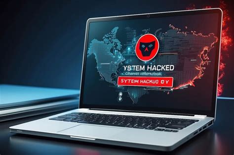 System Hacked Warning Alert On Notebook Laptop Cyber Attack On Computer Network Virus Premium