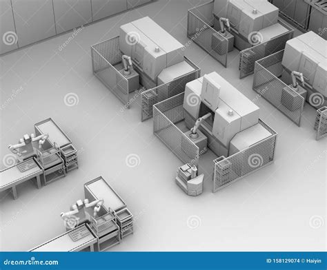 clay rendering of dual arm robot assembly motor coils in cell