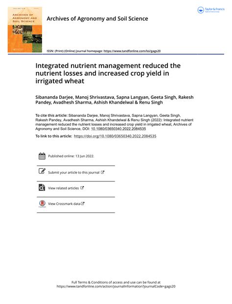 Pdf Integrated Nutrient Management Reduced The Nutrient Losses And