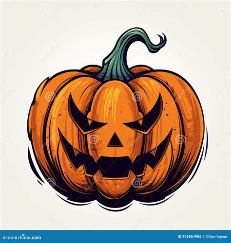 Mysterious Halloween Pumpkin Patch With A Scarecrow Stock Illustration