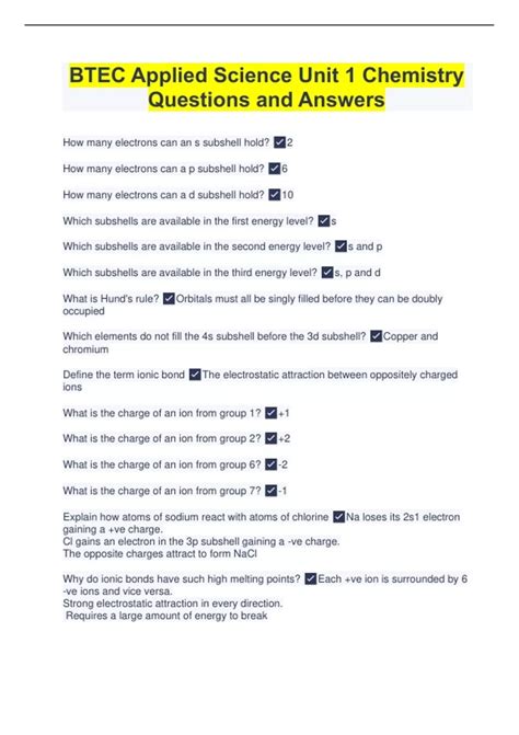 Btec Applied Science Unit 1 Chemistry Questions And Answers Btec