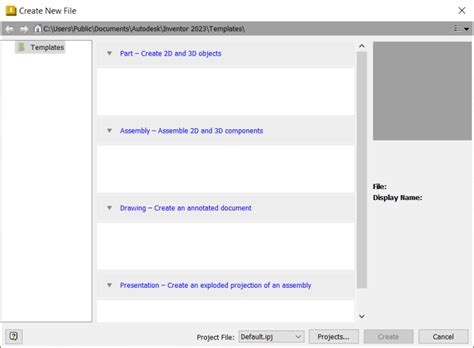 Inventor Templates Not Showing When Creating A New File