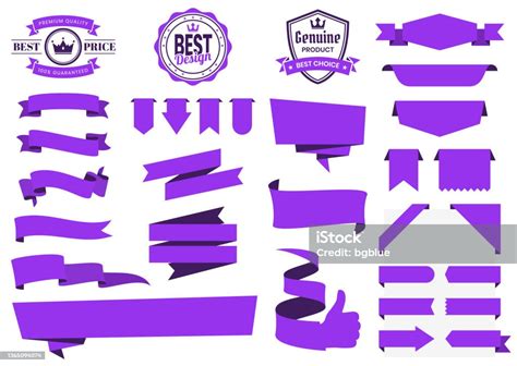 보라색 리본 배너 배지 라벨 세트 흰색 배경의 디자인 요소 0명에 대한 스톡 벡터 아트 및 기타 이미지 0명 1위 개체 그룹 Istock