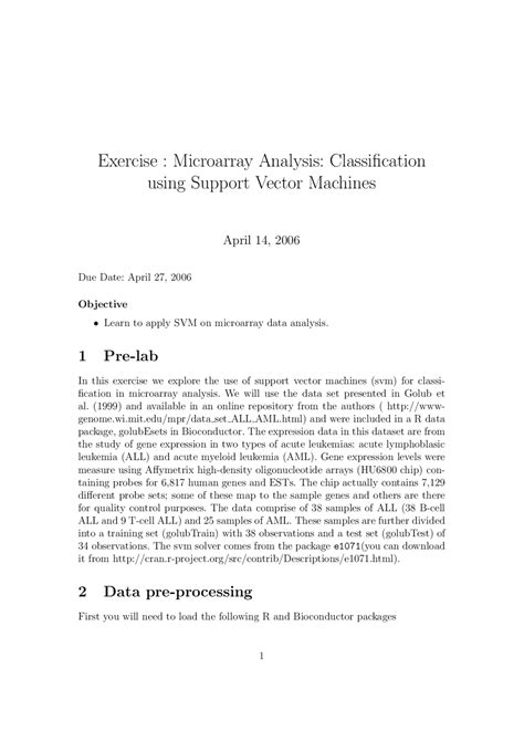 Microarray Analysis Classification Using Support Vector Machines Bioe 594 Docsity