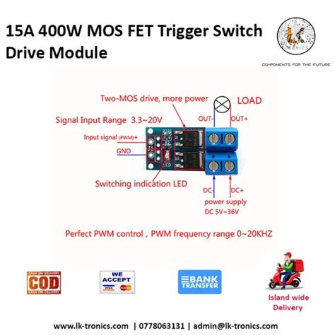 mosfet trigger switch drive module 15a 400w lk tronics