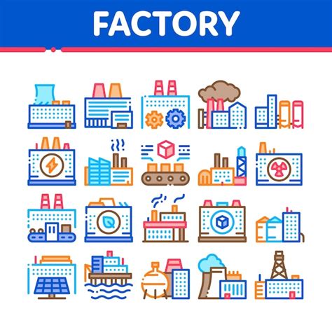 Premium Vector Factory Industrial Collection Icons Set Vector