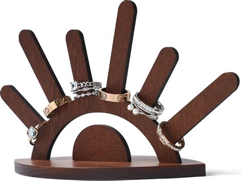 Oaque Wooden Ring Holder Evil Eye Ring Display Wood Ring