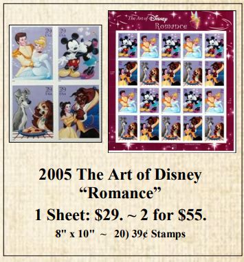 2005 The Art Of Disney Romance” Stamp Sheet Palm Island